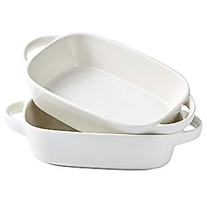 Bruntmor Ceramics Porcelain Rectangular Baking Dish Set of 2, Casserole Dish, Baking Pans for Lasagna, Cake, 2-Piece, Baking Dish for Christmas eve, White