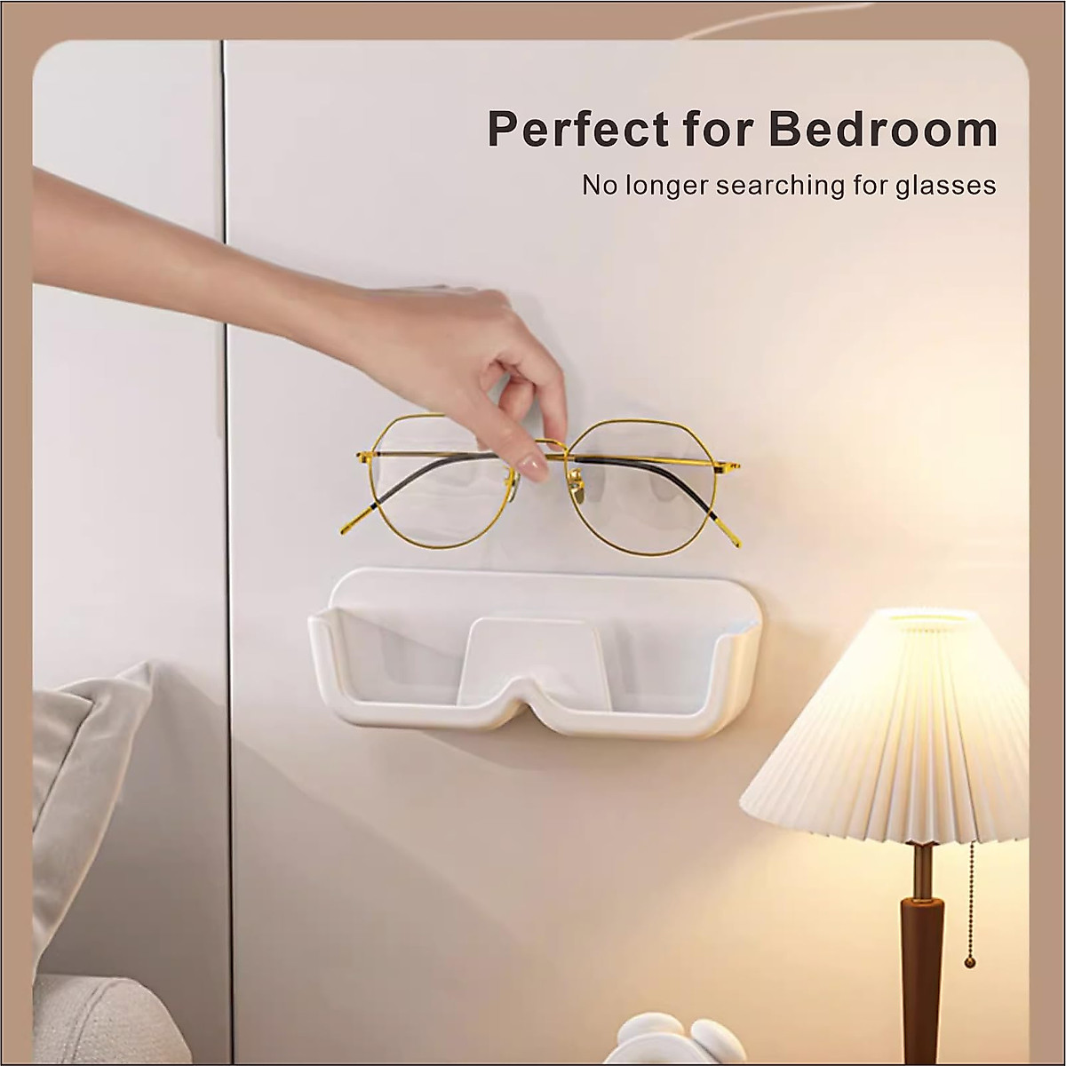 Dincken 2pcs Glasses Holder Stand, Wall Mounted Eyeglasses Holder with Adhesive, Beside Reading Glasses Holder for Nightstand, Clear