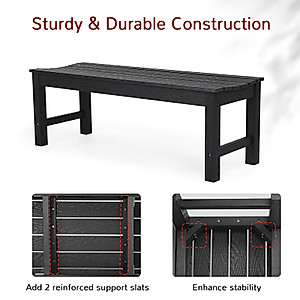 Stoog Outdoor Bench, 2-Person Patio Backless Bench, All-Weather HIPS Garden Bench, Never Rot or Fade, for Backyard, Porch, Patio, Deck, and Entryway, Black