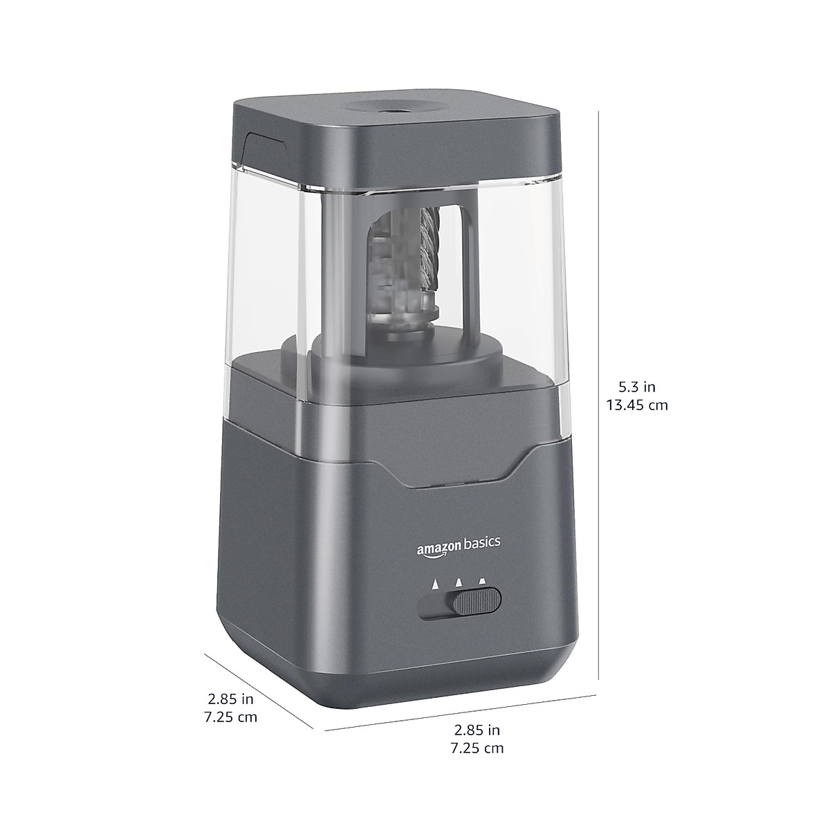 Amazon Basics Portable Electric Pencil Sharpener, Helical Blade, Auto Stop, Battery/USB Cord Operated