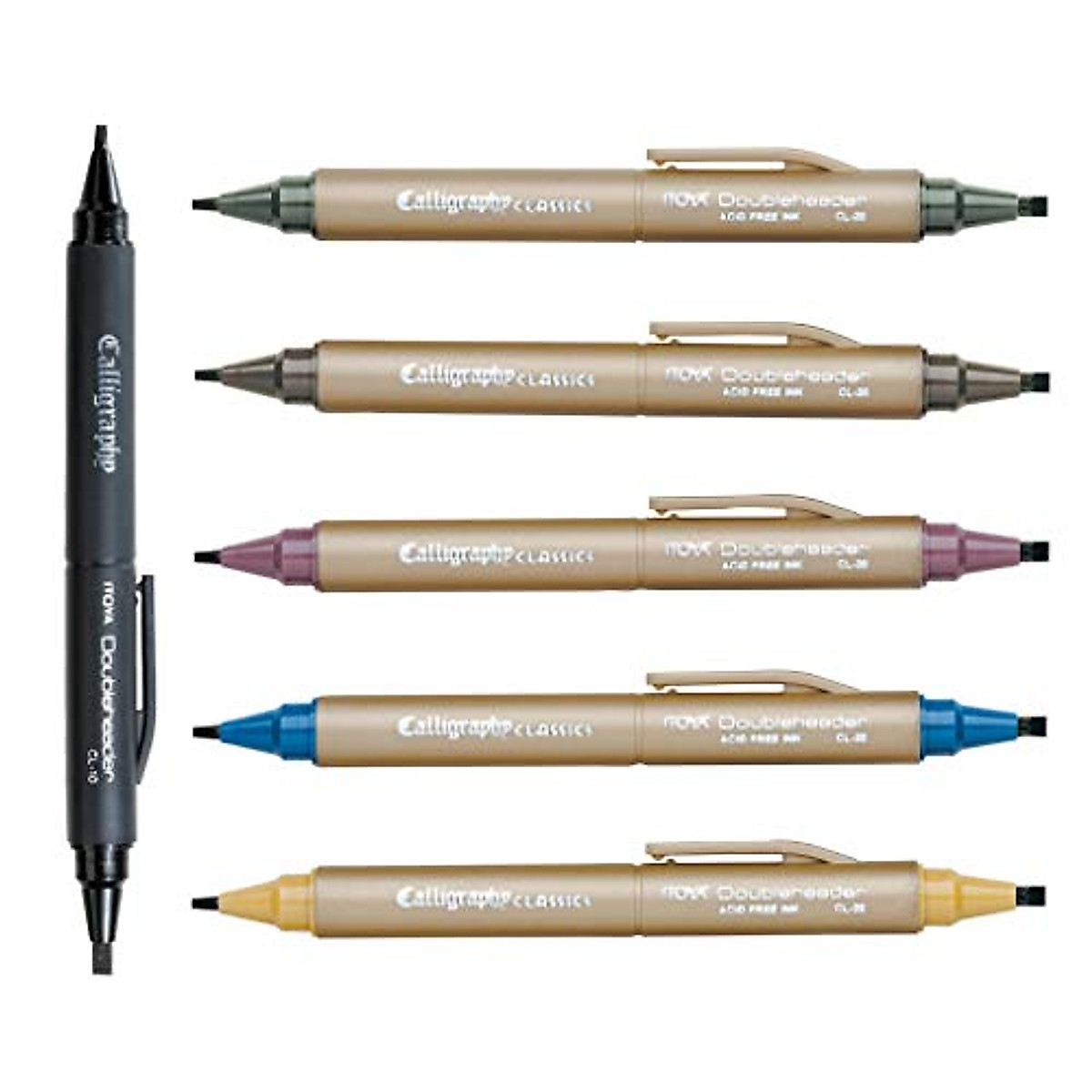 PROFOLIO by Itoya, Calligraphy Classics Doubleheader Marker, 1.5mm and 3mm Chisel Tips, Set of 6