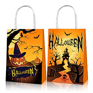 GGSELL 12 PCS Halloween Treat Bags for Kids Trick or Treat Candy Bags, Glow in The Dark Bags with Handles for Halloween Party Favors