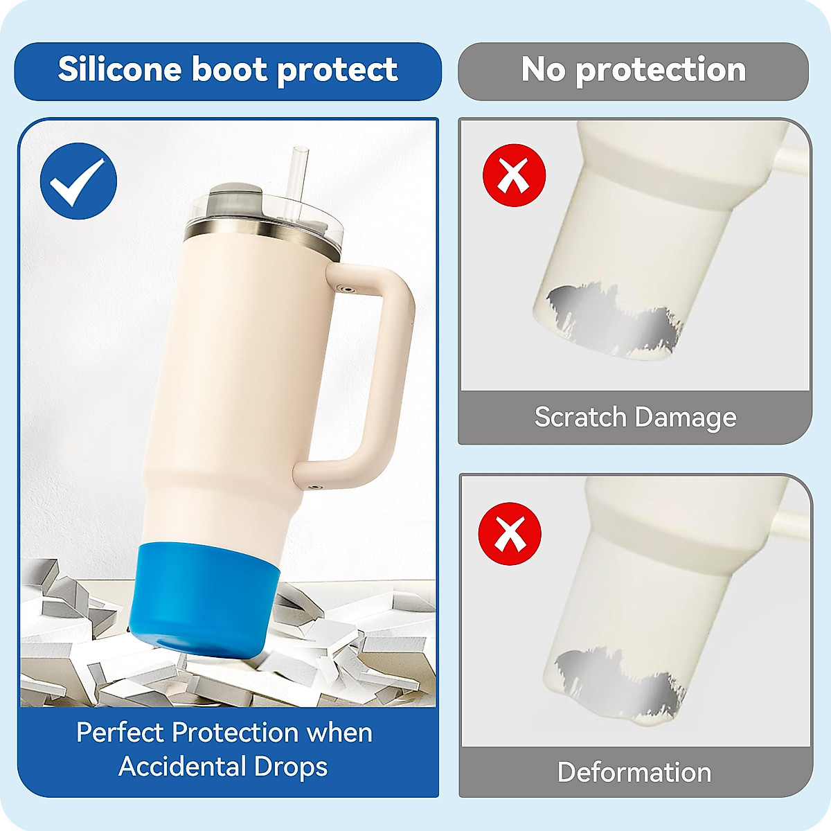 Prurex 2 PCS Silicone Protective Boot Compatible with Stanley Quencher H2.0 20 &30 oz,Bottom Sleeve Cover Fits All 2.75-2.85" Bottom Bottle & Tumblers, Anti-Slip, BPA-Free (Rose Red)