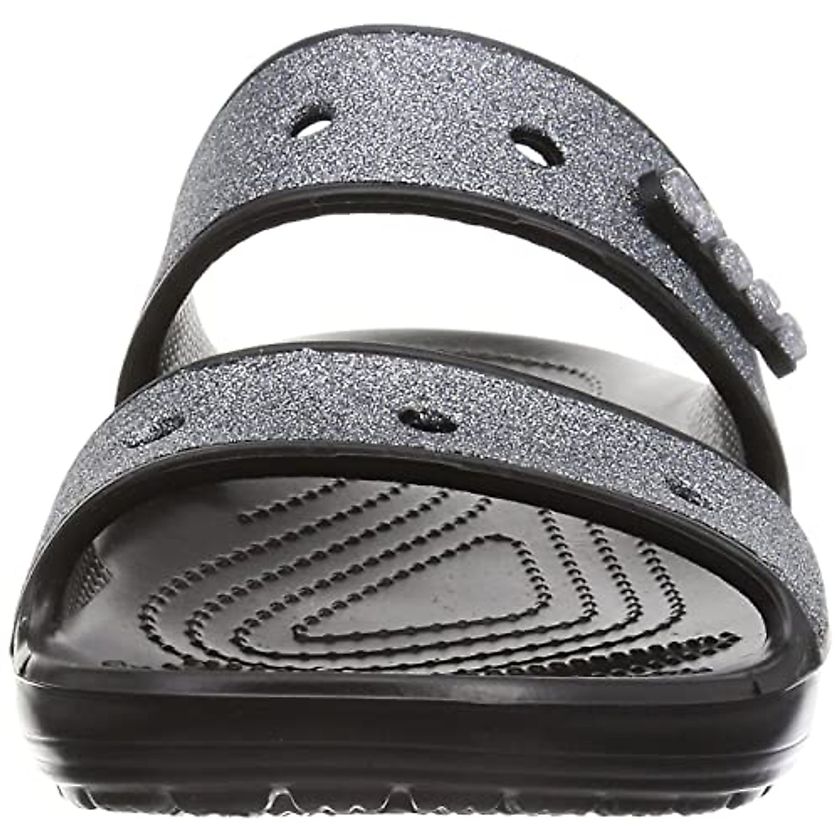 Crocs Unisex Classic Graphic Two-Strap Slide Sandals, Black/Black, 9 US Women