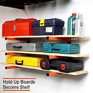 Wallmaster Lumber Storage Metal Rack, Lumber Organizer Wall Mount Wood Rack Organizer 3-Level Wood Storage System, 2 Pack