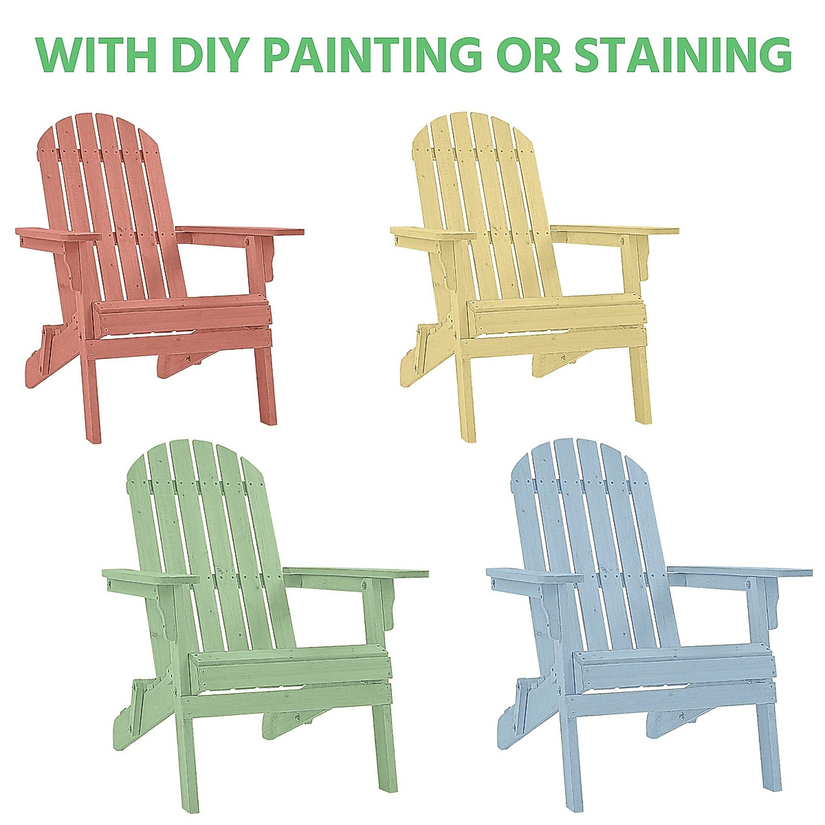 Topeakmart Set of 4 Folding Adirondack Chair Outdoor Weather Resistant Chairs for Patio Deck Garden, Backyard Deck, Fire Pit, Honey Brown