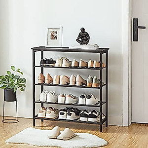HOOBRO Shoe Rack, 5-Tier Shoe Rack for Entryway, 29.5" L x 11.8" W x 31.5" H, Holds 16-20 Pairs of Shoes, Multifunctional Bamboo Shoe Shelf Storage, Stable and Study, for Closet, Black, BB70XJ01