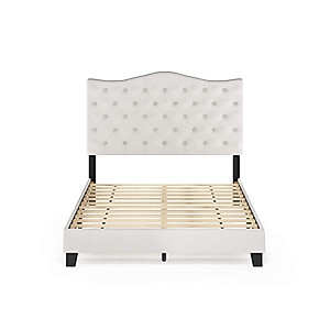 Furinno Lille Button Tufted Bed Frame, Full, Gray