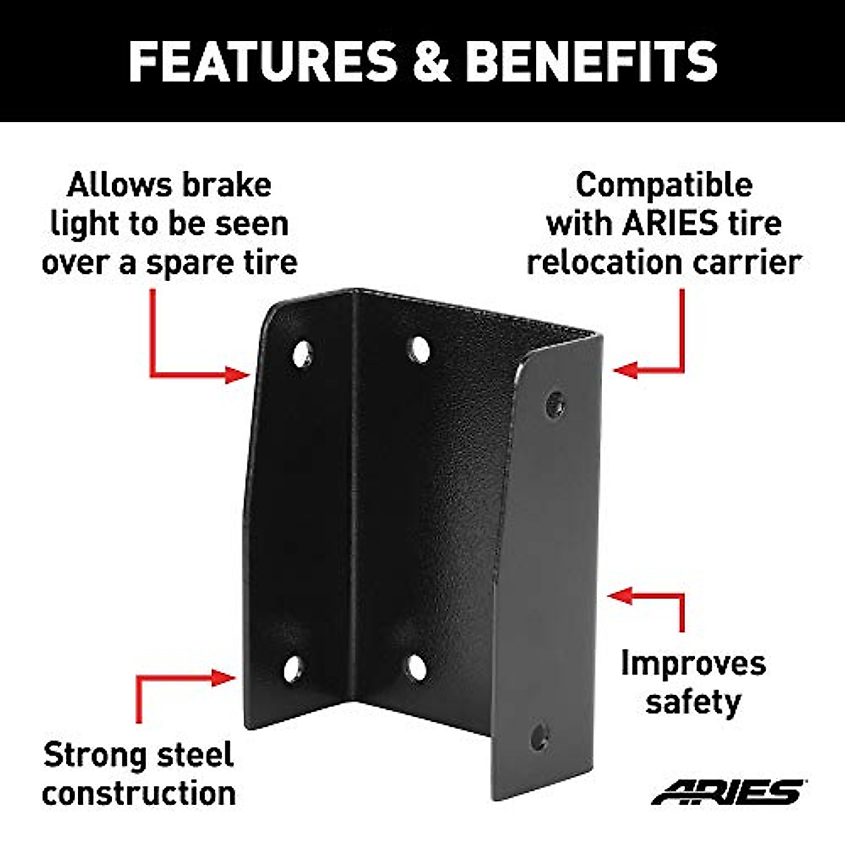 ARIES 256TBL Spare Tire Carrier Third Brake Light Extension Bracket, Select Jeep Wrangler JK