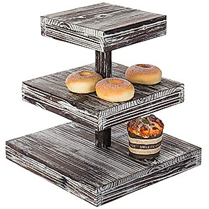 MyGift 3-Tier Torched Wood Cupcake Stand, Dessert Appetizer Serving Tray Tower