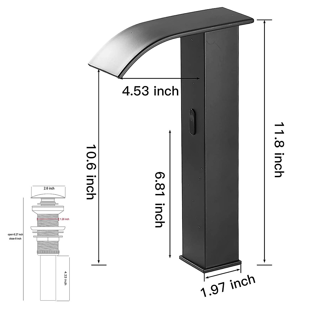 Black Vessel Faucet Bathroom Automatic Touchless Motion Sensor Bath Faucets Touch Free Battery Powered Eletronic Faucet Hands Free Auto Vanity Lavatory Drain Without Overflow Deck Mount Commercial