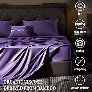 Whitney Home Textile Twin Size Sheet Set - Rayon Derived from Bamboo, Luxury Cooling Bed Sheets, 16" Extra Deep Pocket, Soft & Breathable Hotel Bedding Sheets and Pillowcases Sets