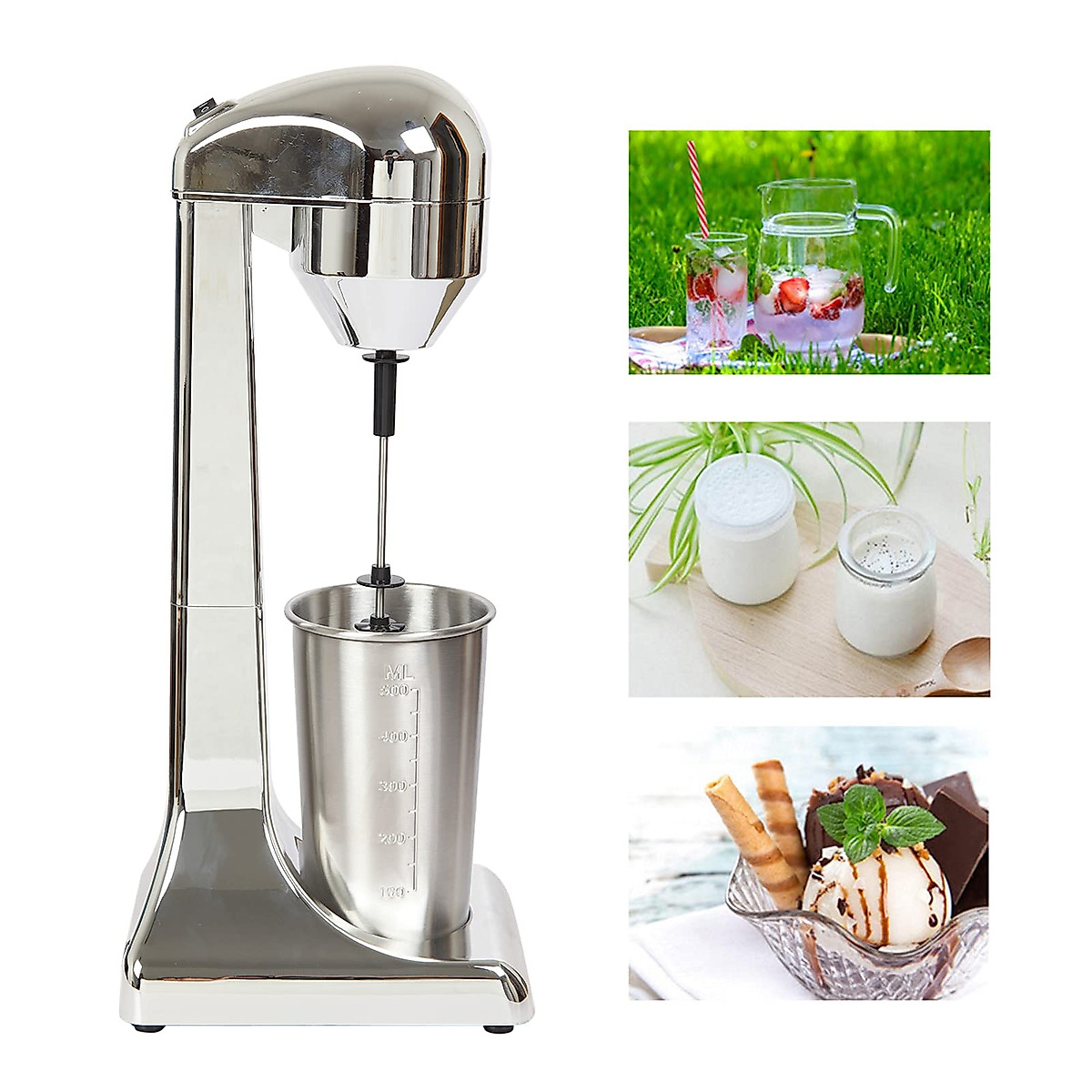 Milk Shake Machines, Ice Cream Blender with 2 Speeds, Household Commercial Drink Mixer with 450ml Abs Cup and 500ml Stainless Steel Cup (Silver)