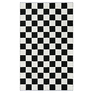 Lahome Checkered 3x5 Black and White Rug, Modern Black Checker Rug for Bedroom, Cotton Woven Aesthetic Area Rug for Kids, Checkerboard Washable Rug Low Pile Floor Carpet