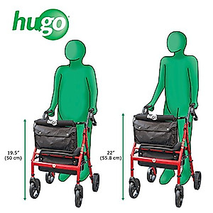 Hugo Mobility 700-961 Foldable Rollator Walker with Seat and Saddle Bag, Red
