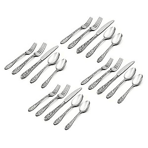 Oneida Ivy Flourish 20 Piece Fine Flatware Set, Service for 4, 18/10 Stainless Steel, Silverware Set