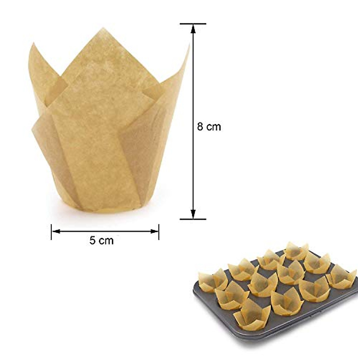 200pcs Tulip Cupcake Liners Baking Paper Cups Holders Greaseproof Muffin Cases Wrappers for Wedding Birthday Party Baby Shower, Standard Size (Natural)