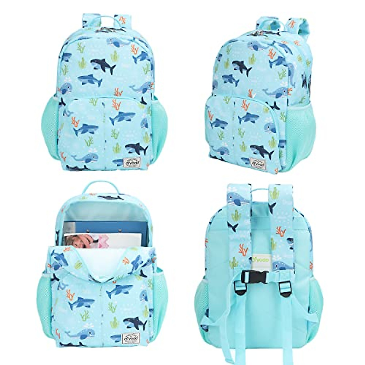 yodo Little Kids School Bag Pre-K Toddler Backpack - Name Tag and Chest Strap,Shark