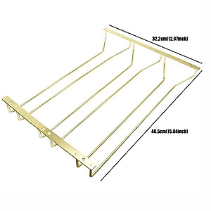 ZOOHOT 40.5cm Gold Wine Glass Rack, Under Cabinet Wine Glass Holder Stainless Steel Stemware Rack - Hanging Stemware Holder (3 Rows, 1 Pack)