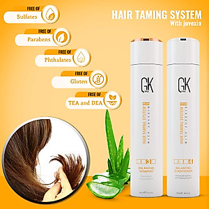 GK HAIR Global Keratin Balancing Shampoo and Conditioner Sets (10.1 Fl Oz/300ml) with Anti Frizz Serum Argan Oil (1.69 Fl Oz/50ml) for Dry Damaged Repair- All Hair Types Sulfate Paraben Free Unisex