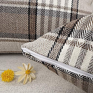 YOUR SMILE Retro Farmhouse Buffalo Tartan Chequer Stripe Plaid Cotton Linen Decorative Throw Pillow Case Cushion Cover Pillowcase for Sofa Outdoor Indoor (Brown, 12''x20'')