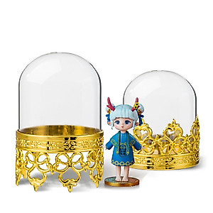 12 Pack Cake Plate Stand with Dome Cover (Gold), Mini Cloche Display, Display Cakes, Figurines (12 Gold)