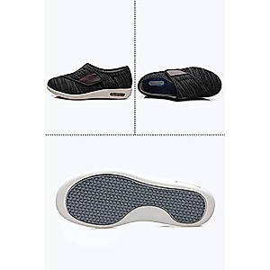 Grigobu Womens Diabetic Shoes Adjustable Breathable Light Antiskid Edema of Fasciitis bunions Arthritis Swollen feet Walking Shoes 44 Black/Grey
