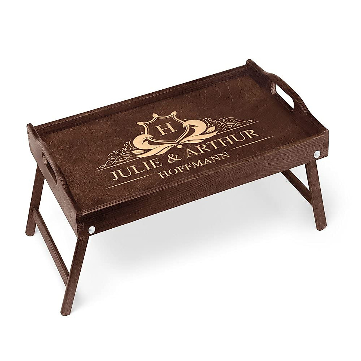 Maverton Bed Table for Couples - Personalized Bed Tray for Wedding - Foldable Lap Bed Stand for Parents - Wood Serving Tray with Engraving for Newlyweds - for Anniversary - Classic
