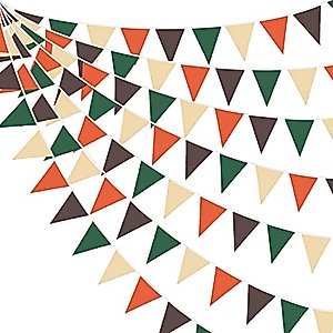 32Ft Orange Green Brown Party Decorations Triangle Flag Pennant Bunting Fabric Garland for Jungle Safari Animal Party Zoo Themed Wild One Forest Baby Shower Fall Wedding Birthday Decoration