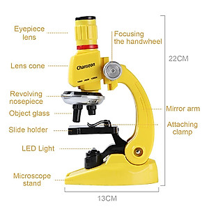 100x-1200x Kids Microscope Kit with Slides, Smartphone Adapter and Accessory Kit,Early Education Toy for Child