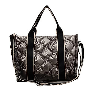 JQWSVE Large Puffy Tote Bag for Women, Lightweight Quilted Cotton Padded Shoulder Bag, Down Handbag Crossbody Bag