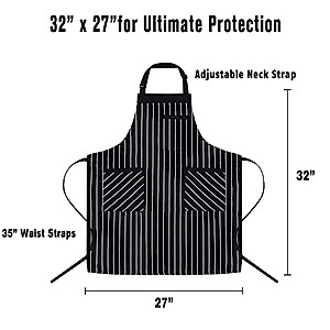 DUSKCOVE 2 Pack Kitchen Cooking Aprons with 3 Pockets for Women and Men, Soft and Breathable Cotton Polyester Fabric, Striped Apron Bibs with Adjustable Neck Strap for Baking, BBQ, Cooking, Crafting
