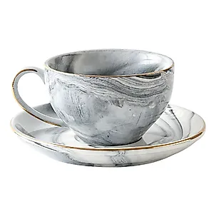 FUYU Gold Edge Marble Ceramic Espresso Coffee Cup and Saucer Set Tea Cup