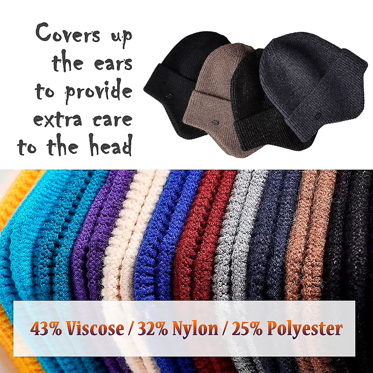 HiRui Knit Beanie Winter Hats Ear Covers for Men Women Kids-Warm Daily Headwear (Black)