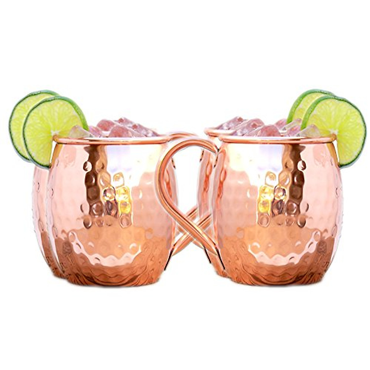 PARIJAT HANDICRAFT Moscow Mule Copper Mugs 16 Oz Copper Moscow Mule Mugs Solid Copper Hammered Mug Copper Cups for Moscow Mules Set of 4