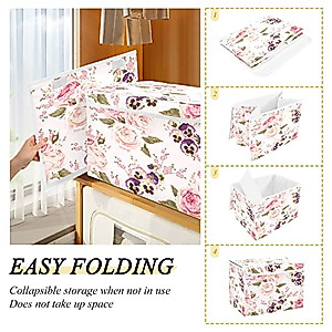 Kigai Collapsible Flowers in Bloom Storage Basket with Lids and Handles,Storage Bins for Shelves Closet Bedroom,Office Storage