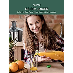 Juicer Machines, FOHERE 1000W Juicer Whole Fruit and Vegetables, Quick Juicing Easy to Clean, 75MM Large Feed Chute, Dual Speed Setting and Non-Slip Feet, Silver