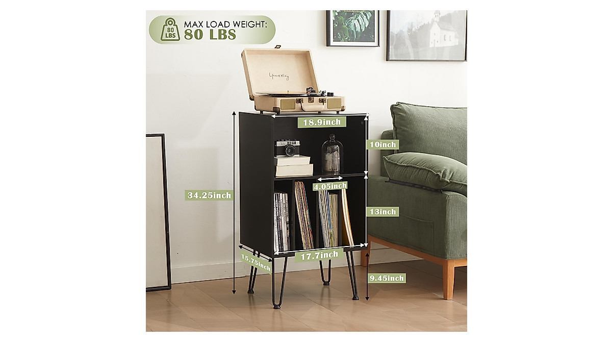 Leesingdo Record Player Stand with Vinyl Storage - Stylish & Durable