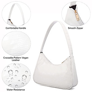LOVEVOOK Shoulder Bag for Women, Small Purses Croc Pattern Clutch Purse Vegan Leather Little Purse Cute Mini Handbag with Zipper Closure, White