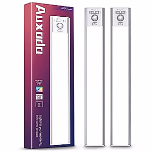 Auxoda Under Cabinet Lights, LED Lights Motion Sensor Light Indoor, Under Cabinet Lighting, 2Pack 13 Inch 7000K 56 LED Wireless USB Rechargeable Under Counter Lights, Lights for Bedroom, Closet Lights