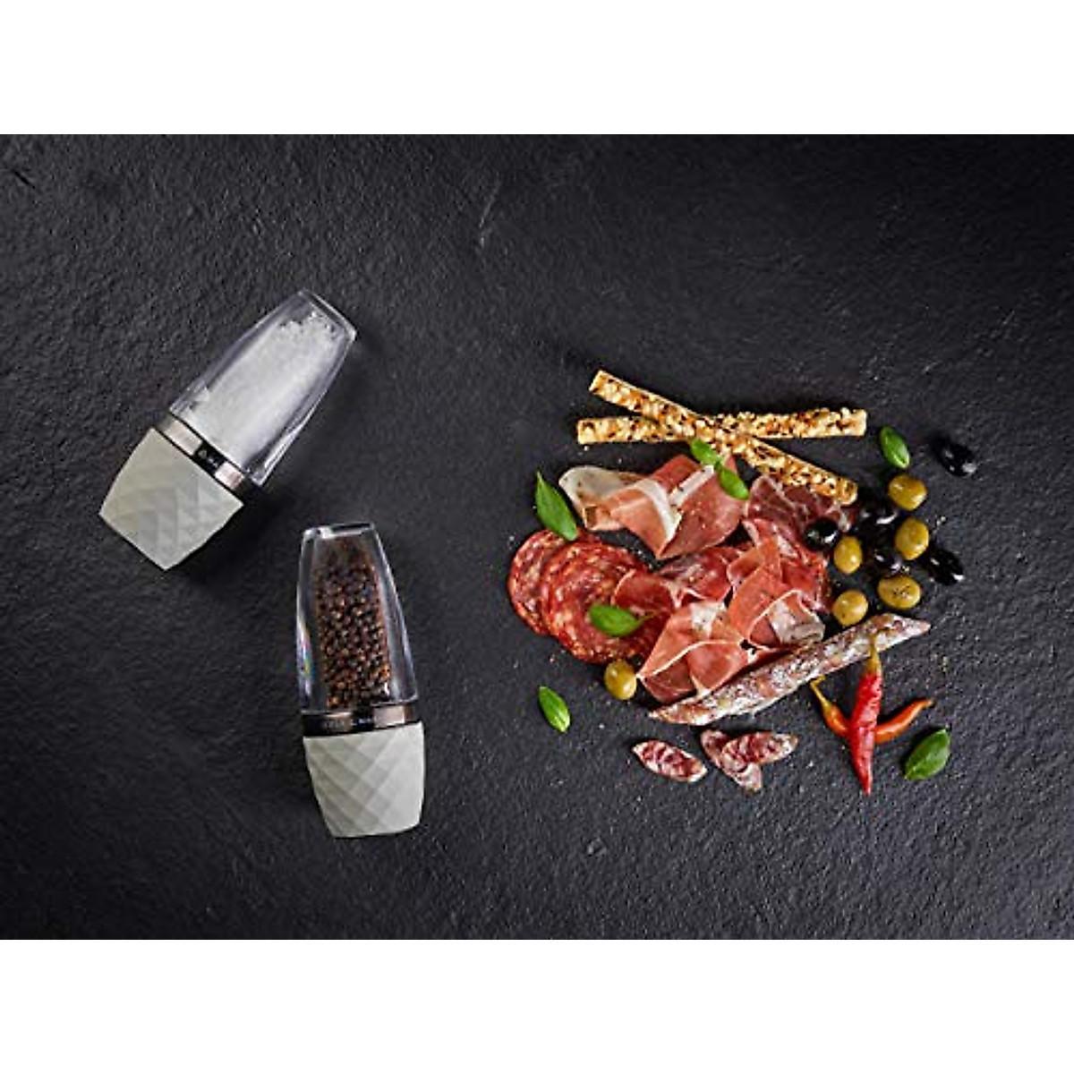 Cole & Mason H321806 City Salt and Pepper Mills | Precision+ Stemless | Concrete/Acrylic | 160 mm | Gift Set | Includes 2 x Salt and Pepper Grinders | Lifetime Mechanism Guarantee