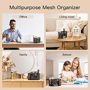 Desk Organizer Mesh Desktop Office Supplies Multi-functional Caddy Pen Holder Stationery with 8 Compartments and 1 Drawer for Office, Home, School, Classroom by Pipishell