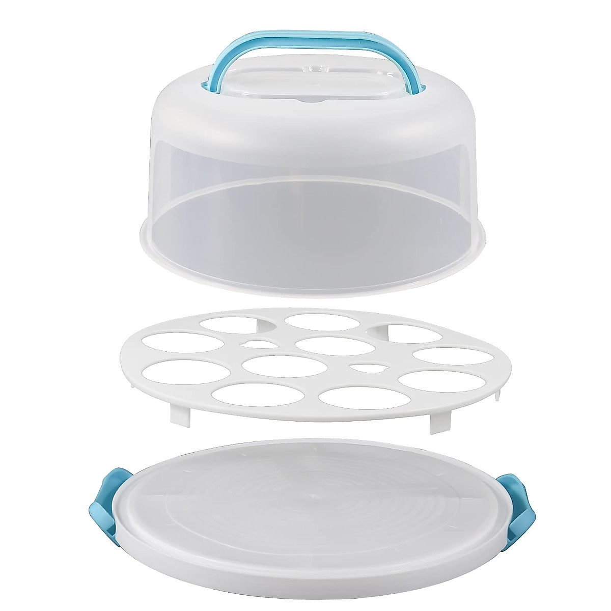 DIIRPPR Large 10 Inch Cake Carrier Keeper Stand with Handles and Lids Container for Transport Cake Holder Tray with Cover Round Cupcake Storage Kitchen Cooking Box (Light blue)