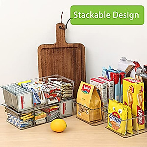 Moretoes 4 Pack Clear Plastic Storage Bins, Snack Organizer, Food Storage Organizer Bins for Pantry, Kitchen, Fridge, Cabinet, 4 Compartment Holder for Organize Packets, Spices, Pouches, Snacks