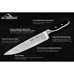 BC.HINGER 8 Inch Professional Chef Knife, German High-Carbon Stainless Steel Cutlery, Kitchen Knife with Ergonomic Handle and Gift Box, Full Tang, Ultra Sharp Blade,Suitable for Meat and Vegetable