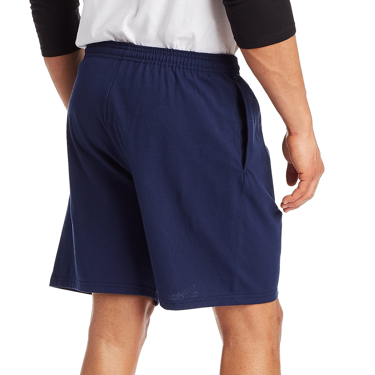 Hanes Men's Jersey Pocket Short, Navy, Medium