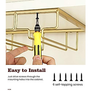 Nuovoware Wine Glass Rack, Wine Glass Hanger Rack Under Cabinet Stemware Wine Glass Holder Storage Hanger for Bar Kitchen Cabinet (3 Rows) - Gold