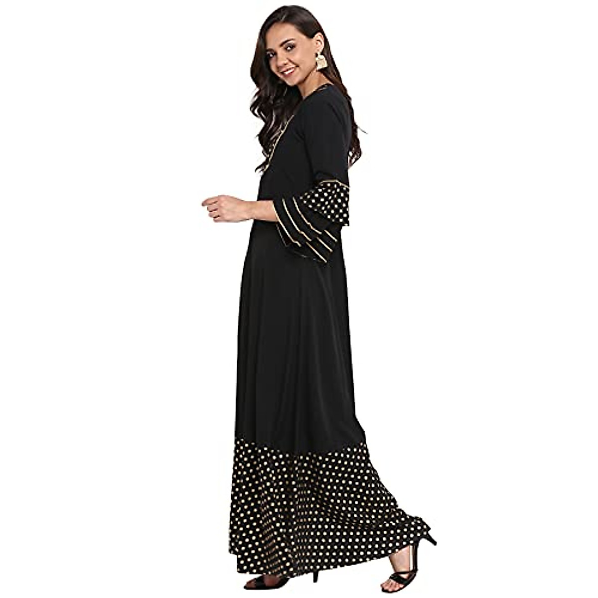 Janasya Indian Women's Tunic Tops Crepe Kurti for Women(JNE3313-KR-M) Black