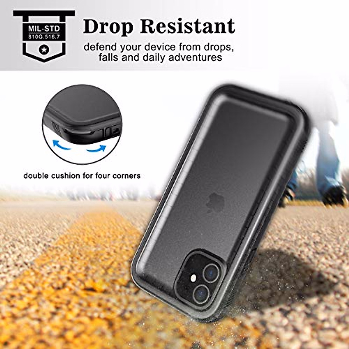 SPORTLINK Waterproof Case for iPhone 11, Full Body Heavy Duty Protection Full Sealed Cover Shockproof Dustproof Built-in Clear Screen Protector Rugged Case for iPhone 11 6.1 Inch