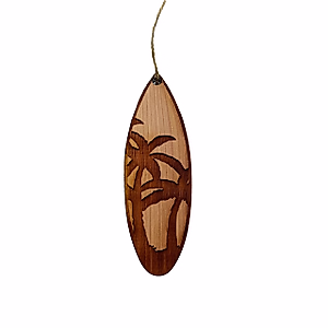 Palm Tree Surfboard - Cedar Ornament